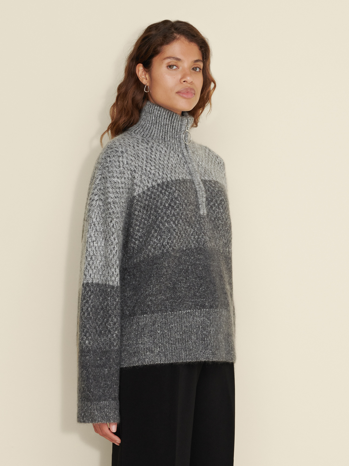 Tine Knit Half Zip Dk. Grey Mix - Holzweiler