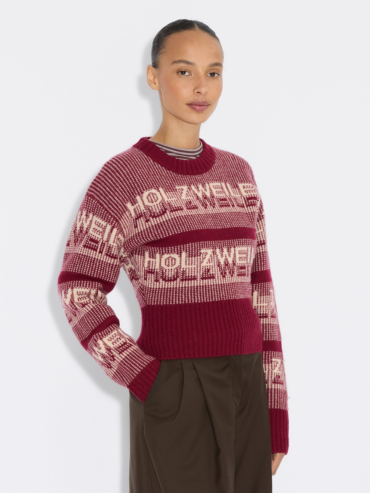 Ski Cropped Crewneck Sweater - Burgundy Mix - Holzweiler
