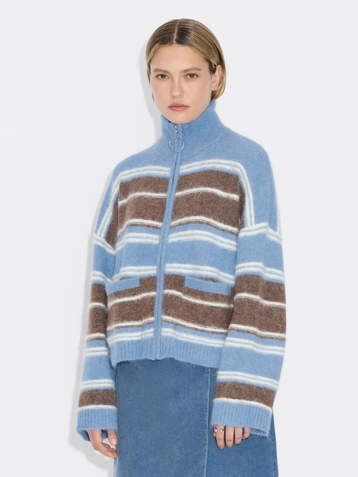 Tine Stripe Cardigan - Blue Stripe - Holzweiler